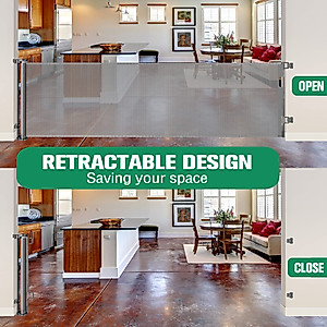 122 Inch Retractable Baby Gates Indoor and Outdoor Extra Wide Baby Gate for Large Openings Extra Long Baby Gate for Doorway Extra Large Retractable Dog Gate for Stairs Outdoor Deck Gate Pet Gate