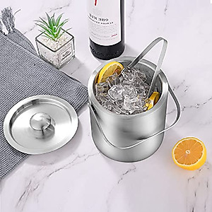 LUCKYGOOBO Mini Stainless Steel Ice Bucket Portable Double Wall Ice Bucket with Tong, Hotel Bucket/Champagne Bucket/Beverage Bucket,Size 1.3 Liters 5.5 x 5.5 in,Serveware for Party,Event,and Camping.