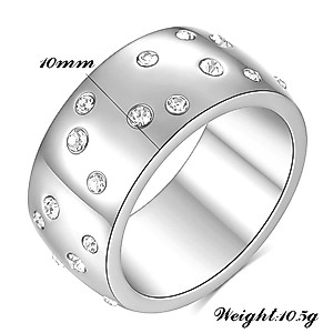 Jude Jewelers 10MM Stainless Steel Chunky Strong Cubic Zircon Filled Eternity Wedding Band Ring (Silver, 9)