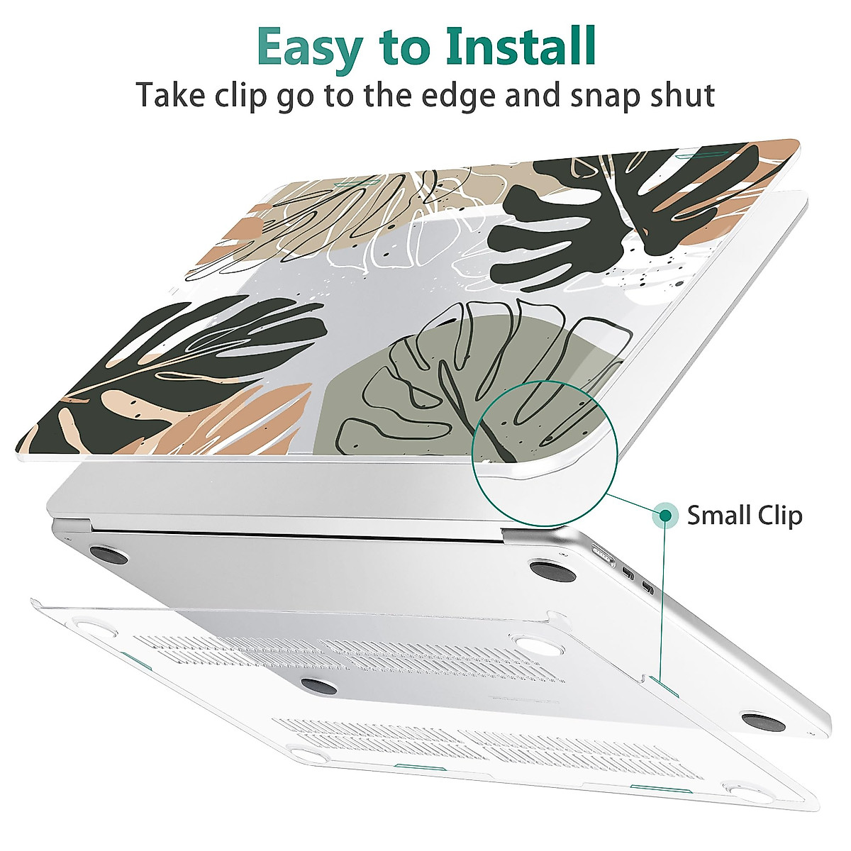 May Chen Compatible with MacBook Air 15 Inch Case Model A2941 M2 A3114 M3 Chip 2023 2024 Release, Protective Cover Laptop Hard Case with Keyboard cover, Abstract Leaves