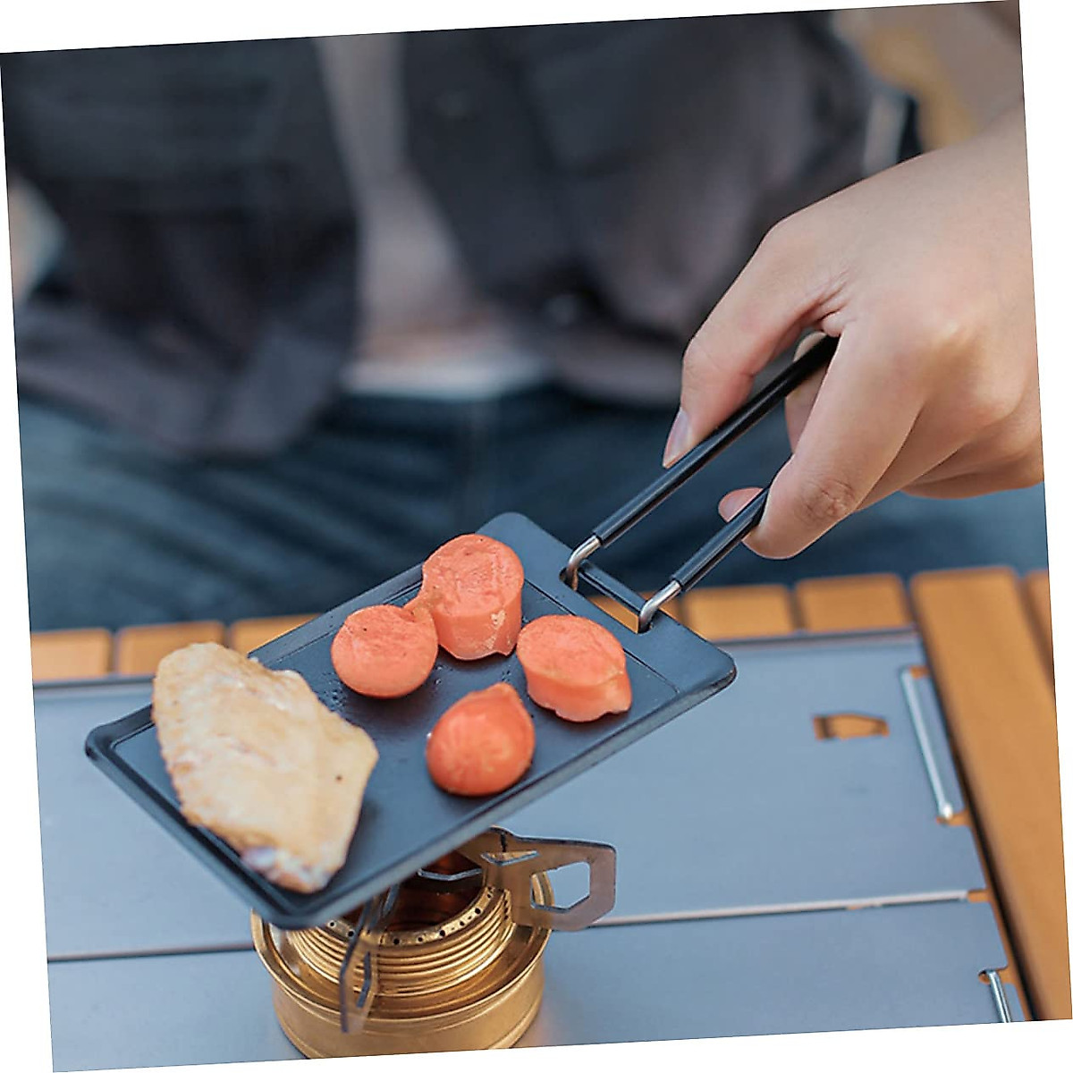 Cabilock Outdoor Griddle 2pcs Handle Cooking Striped with Frying for Iron Small Car Pan Griddle Outdoor Egg Pancake Stove Nonstick Compatible Folding Frypan Camping Mini Grill Non Sticky Veggie Tray