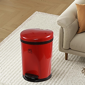 Lesbin 2.6 Gallon Plastic Round Bathroom Step Trash Can with Soft Close Lid, Step Trash Bin with Removable Inner Bucket, Red