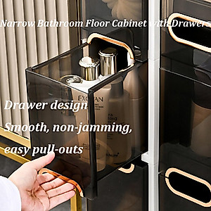 2-Tiers Slim Bathroom Storage Cabinet Narrow Bathroom Floor Storage Cabinet Plastic Drawers Organizer with Tissue Box and Wheels for Small Spaces, Kitchen, Laundry,Living Room Toilet Gap