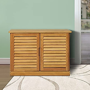 MoNiBloom 2 Tier Bamboo Shoe Rack, Free Standing Shoe Shelf Oragnizer Storage Cabinet with Shutter Door for 6-10 Pairs Entryway Hallway Office Bedroom, Natural