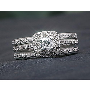 1/2 Carat (ctw H-I, I2-I3) Diamond Engagement Wedding Ring Set in Sterling Silver