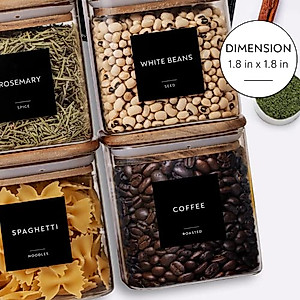 263 Minimalist Pantry Label Set, White Text on Black Vinyl Waterproof Label Sticker with Removable Adhesive - Fits on round, square and rectangle glass jars - Organize Baking, Grains, Beans and Snacks