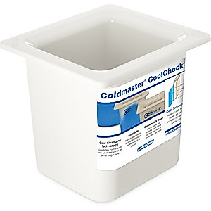 Carlisle CM1105C1402 Coldmaster CoolCheck 6" Deep Sixth-Size High Capacity Insulated Cold Food Pan, 1.7 Quart, Color Changing, White/Blue