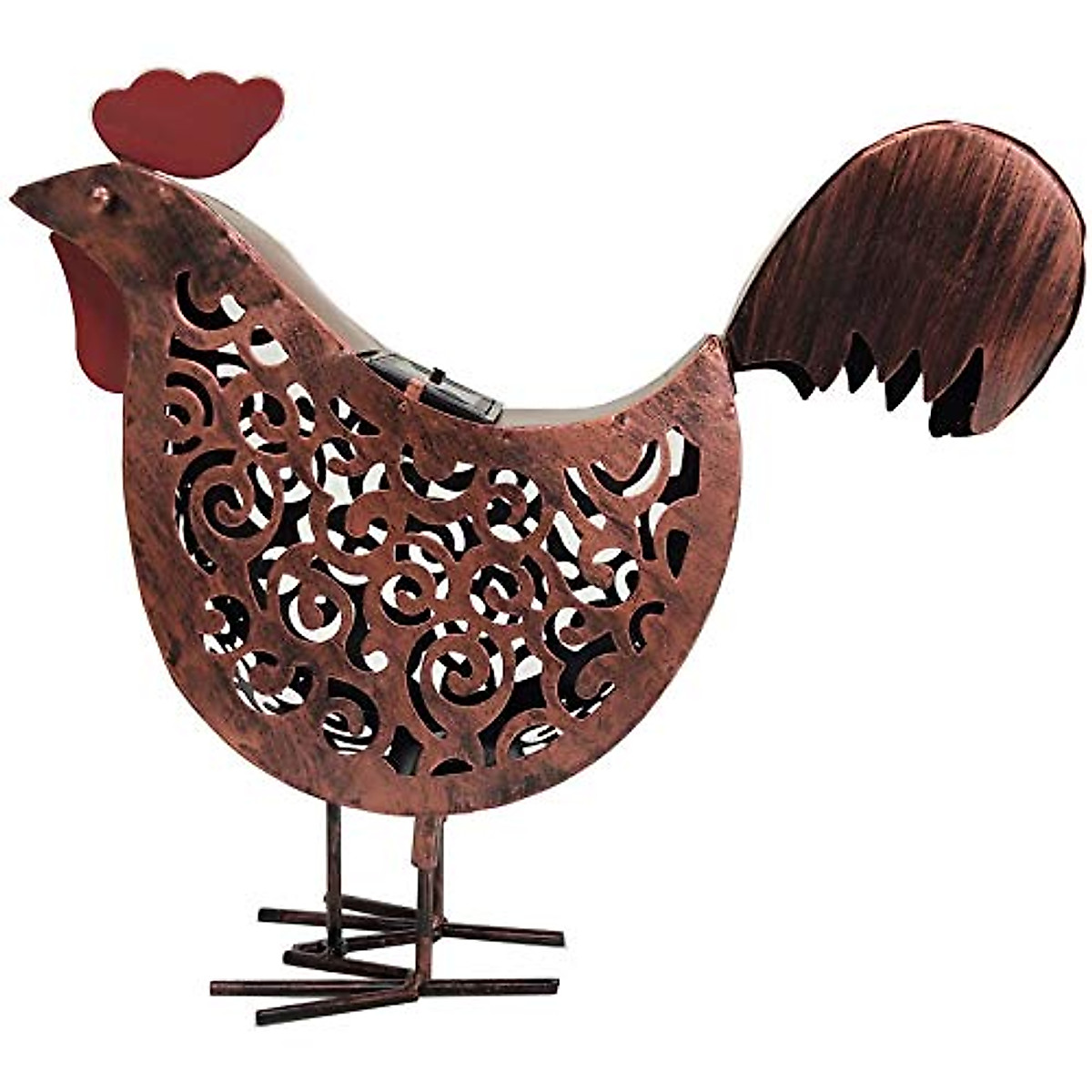 JFRISING Solar Metal Scroll Rooster Garden Sculpture, 3 D Rooster Statue Lantern Lights Table Outdoor Solar Light Art Decor & Ornament for Patio Courtyard for Harvest Thanksgiving Halloween Christmas