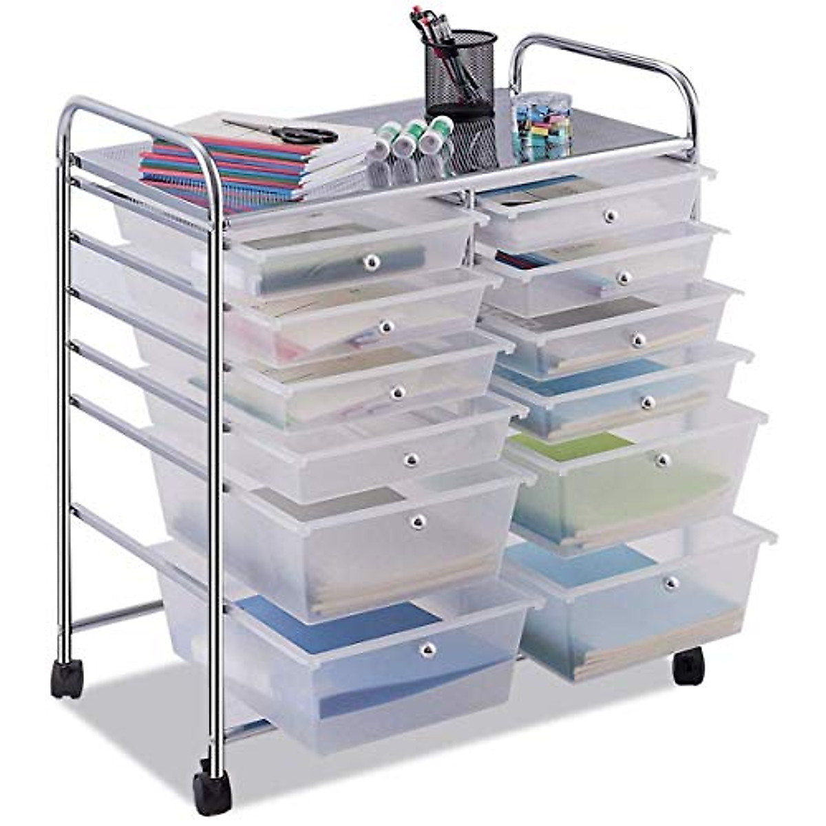Happygrill 12-Drawer Organizer Cart Tools Office School Paper Organizer Rolling Storage Cart with Wheels