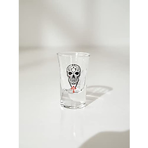 de la Cruz Tequila Mexican Tequila Sugar Skull Shot Glasses, Set of 6, Heavy Base, Bar Party, Gift for Family and Friends