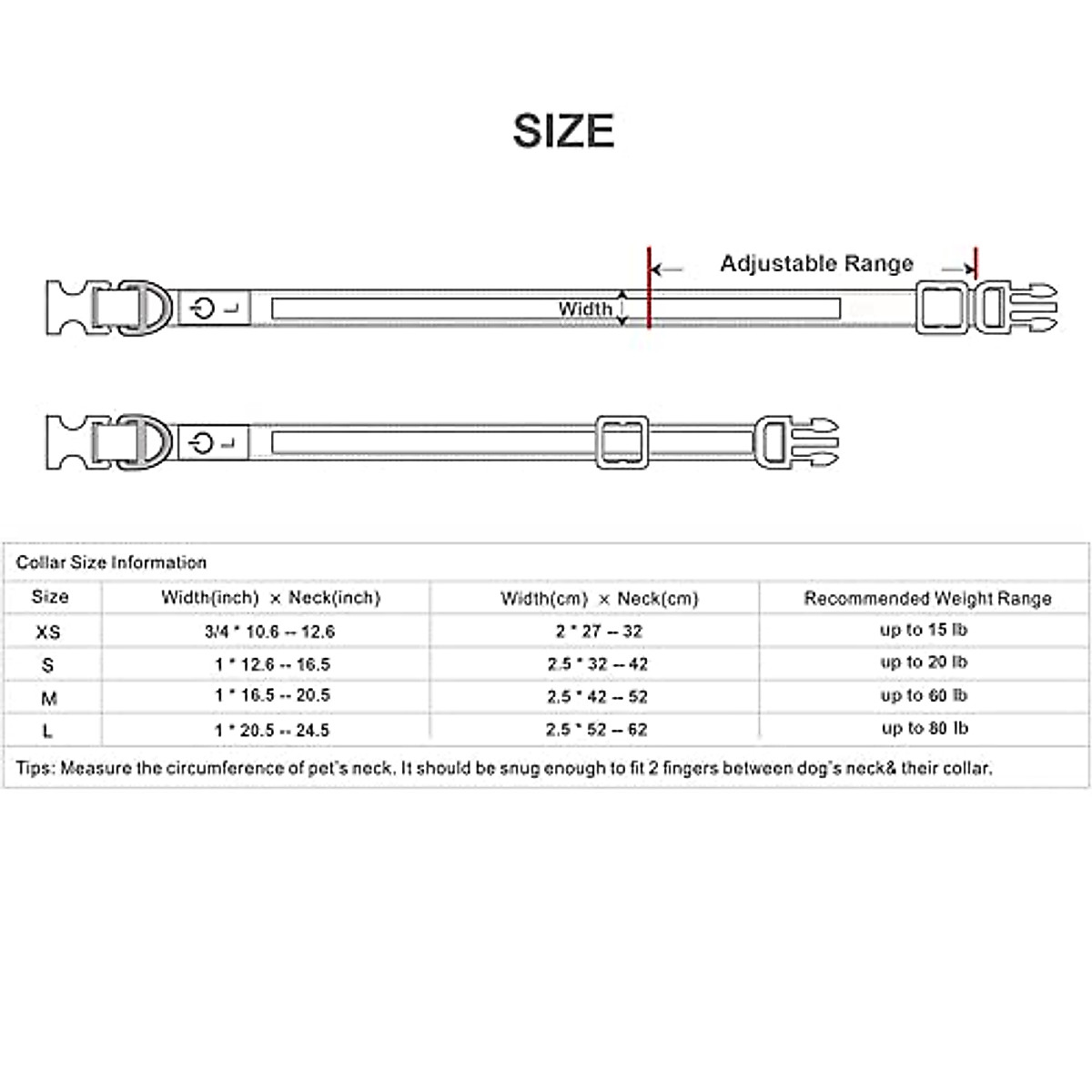 LIFIS LED Dog Collar Light Up IPX7 Waterproof Higher Brightness Glow in The Dark Dog Collars for Large Medium Small Dogs USB Rechargeable Reflective Fiber (M(16.5-20.5''/42-52cm), Red)