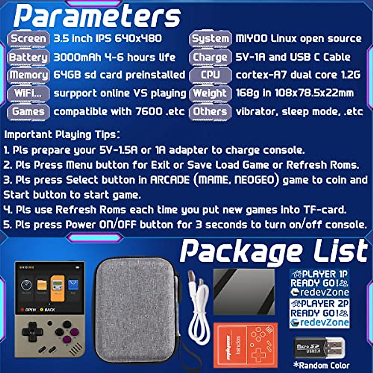 Miyoo Mini Plus Handheld Game Console Portable Retro Video Games Consoles Rechargeable Battery Hand Held Classic System Retro Gray with Case