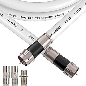 RELIAGINT 50ft White RG6 Coaxial Cable with F Connector, F81 Female Extension Adapter, Low Loss High-Speed Coax Cable Cord Extender for HD TV, Dish, Satellite, Antenna, TV Cable 50'