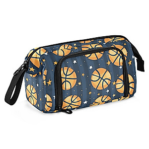 Joko Ivery Stars Basketballs Stripe Big Capacity Pencil Case Pouch Pen Bag for Adults Teen Boys Girls Stationery Box Organizer with Zipper Compartments Pencil Box for Students School College Office
