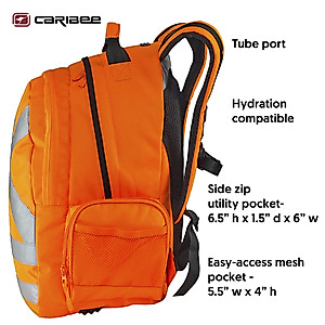 Caribee Reflective Safety and Hydration Backpack for Work, Hunting, Motorcycle and Construction in High Visibility Orange for Men and Women