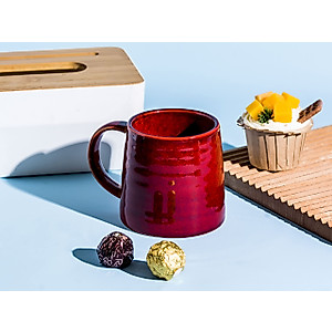 HYTYSKAR Large Ceramic Coffee Mugs, Handmade Pottery Mug, Tea Cups with Handle for Office and Home, 16 oz, Dishwasher and Microwave Safe (Red)