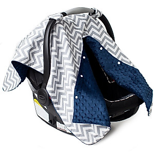 Kids N’ Such Peekaboo Baby Car Seat Cover Car Seat Canopy & Nursing Cover, Chevron/Navy Minky