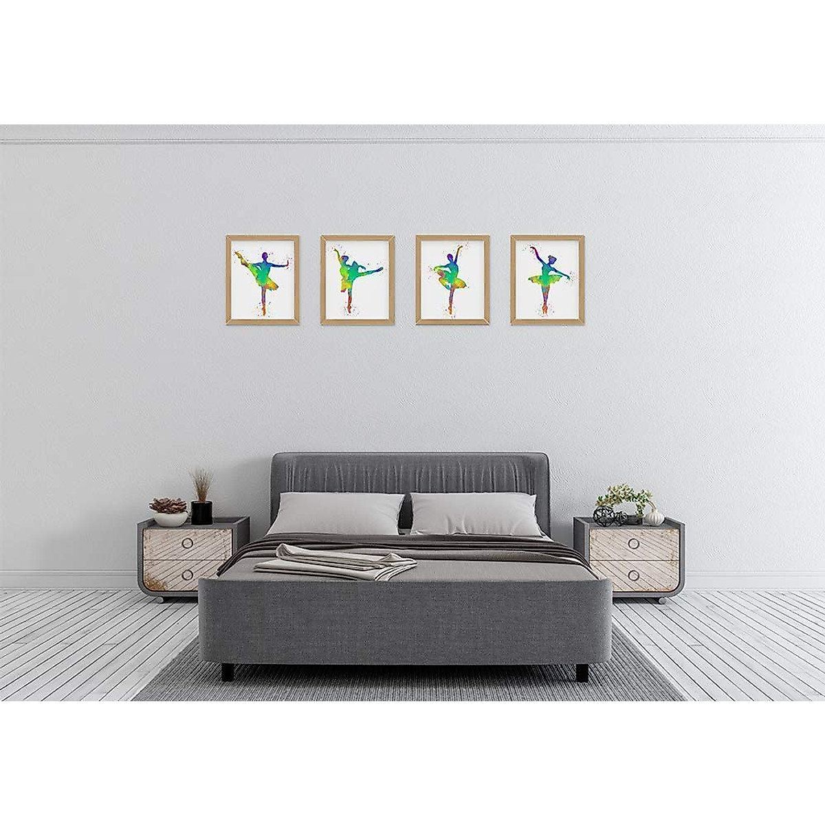 Girl Ballet Dancers Abstract Wall Art Print 8 x 10" Set of 4 Unframed, White Background, Perfect for for Ballerina, Teacher and Lover of Ballet, Ideal Bedroom, Dance Studio, Locker Decor