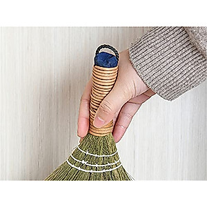 ODKKAYA Natural Whisk Sweeping Hand Handle Broom Retro Broom Corn Broom Asian Broom Household Angle Brooms Straw Soft Broom for House, Garage, Office, Lobby Room, Kitchen (Small)