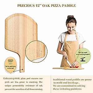 4 PCS Rectangle Pizza Stone Set, 15" Large Pizza Stone for Oven and Grill with Pizza Peel(OAK), Pizza Cutter & 10pcs Cooking Paper for Free, Baking Stone for Pizza, Bread