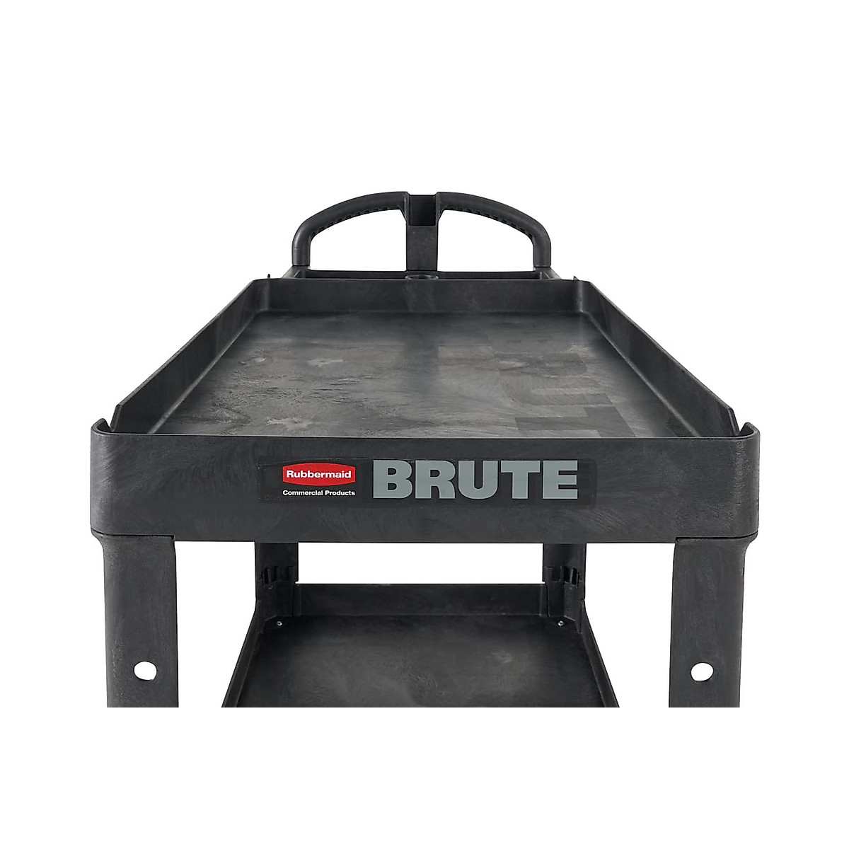 Rubbermaid Commercial Products 2-Shelf Utility/Service Cart, Medium, Lipped Shelves, Ergonomic Handle, 500 Lbs Capacity, for Warehouse/Garage/Cleaning/Manufacturing (FG452088BlA)