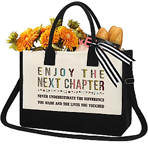 Going Away Gifts for Coworkers, Enjoy the Next Chapter Canvas Tote Bag Retirement Gift Bag for Women, Never Forget the Difference You Make Gifts Handbag with Zipper for Friends, Teacher, Nurse