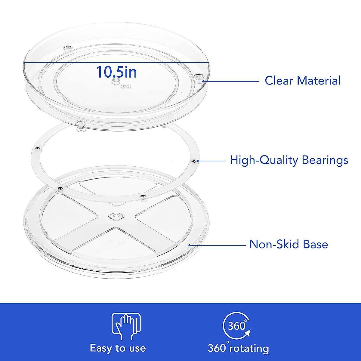URALFA 2-Pack Lazy Susan Cabinet Organizer, Plastic Rotating Round Lazy Susan Turntable for Pantry, Countertop, Table, Fridge, 10.5 Inch