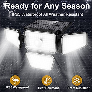 Solar Lights Outdoor, 270 LED 3000LM Motion Sensor Light, IP65 Waterproof 4 Heads 3 Modes 330°Wide Angle 6500K Solar Powered Security LED Wireless Flood Lights Luces Solares para Exteriores (2 Pack)