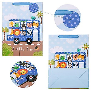 LeZakaa 16" Large Gift Bag with Tissue Paper,Hello Baby Gift Tag and Greeting Card, Purple Gift Bag with Sleeping Elephant Design for Baby Shower