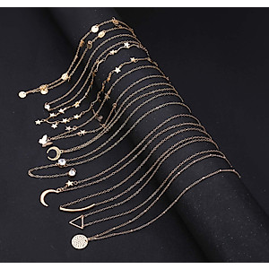 Honsny 20PCS 14K Gold Plated Choker Necklaces for Women, Dainty Gold Diamond Coin Pearl Pendant Simple Chain Necklace Set Cute Gold Layered Necklaces for Women Teen Jewelry Gifts