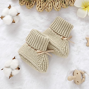 mimixiong Baby Booties Newborn Infant Hand Knitting Crochet Boy and Girl Cozy Shoes Camel 0-3 Months