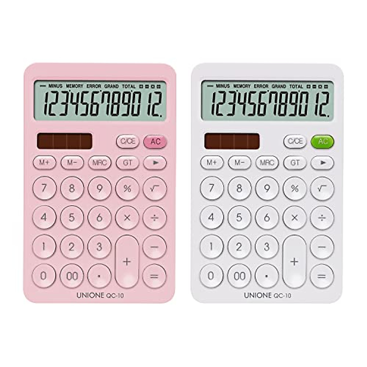 UNIONE White Calculator with a Bright LCD, Dual Power Handheld Desktop. Color. Business, Office, High School (4×6.6in)