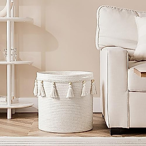 UBBCARE Decorative Cotton Rope Basket-14 x 15 in, Boho Woven Storage Basket with Tassel, Macrame Basket for Organizing Towels, Baby Toys, Cute Storage basket for Nursery