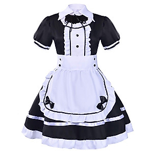 Japanese Anime Sissy Maid Dress Cosplay Sweet Classic Fancy Apron Socks Gloves Faux Fur Cat Furry Headwear Set(L)