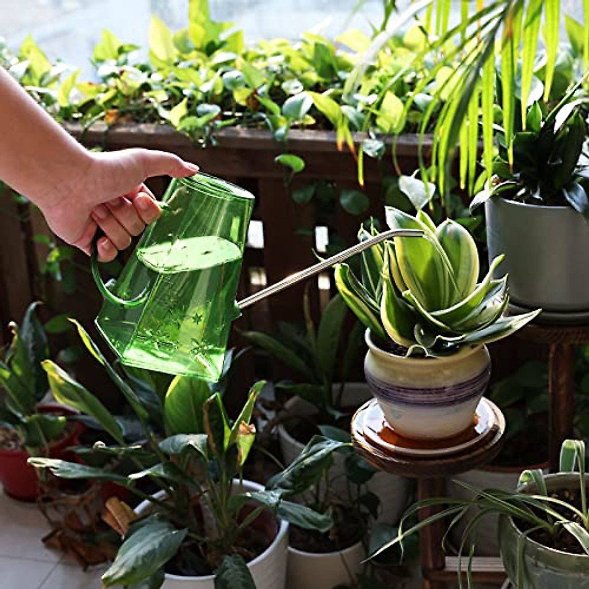 Watering Can, Goowin Watering Can Indoor Plants, Long Spout 47 oz Small Watering Can for Indoor with Bonus 16 oz Spray Bottle & 8.5 oz Squeeze Bottle, Green