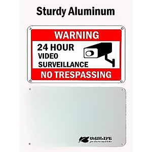 WISLIFE Video Surveillance Sign Set, 2 (10" X 7") Aluminum Warning Signs & 6 (6"X6") Window Stickers, Video Security Signs