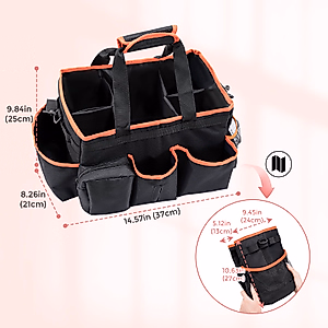 ProCase Cleaning Caddy Bag for Housekeepers, Foldable Cleaning Supply Bag with 5 Compartments, Wearable Cleaning Detailing Bag Organizer Tote Bag with Handles and Shoulder Strap -Orange