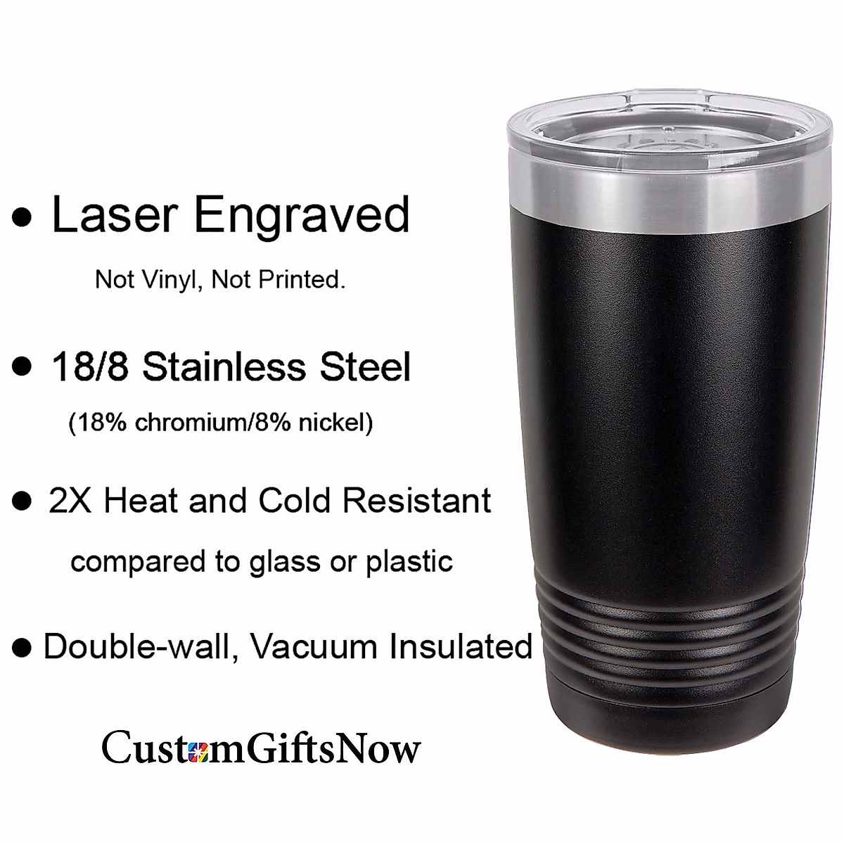 20-Ounce Vacuum Insulated Stainless Steel Tumbler Customized Double-Walled Laser Engraved Coffee Black Mug, Welder, Personalized
