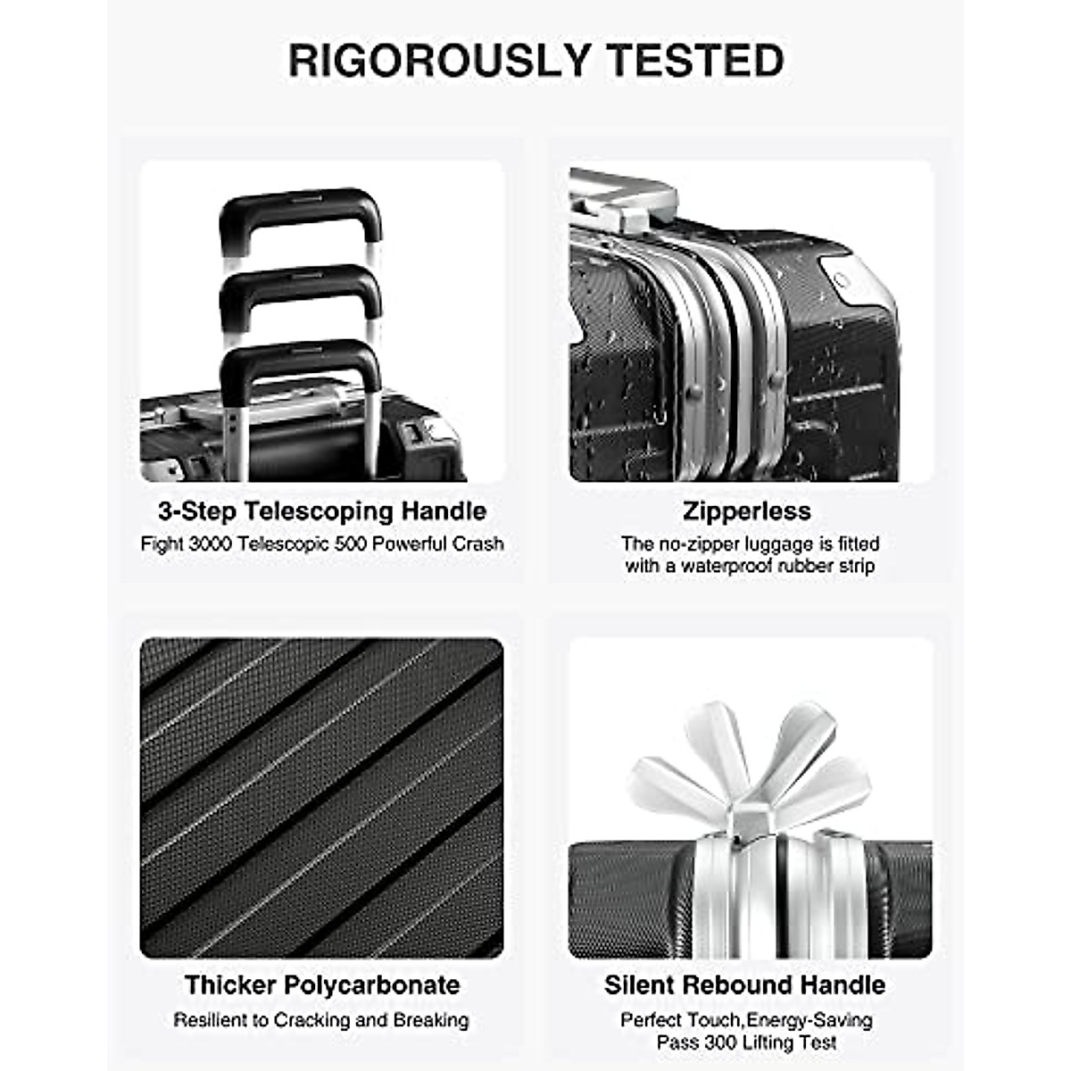 LUGGEX Aluminum Frame Luggage Sets, 100% Polycarbonate Hard Shell Checked Suitcase with 4 Corners, Zipperless Luggage with Spinner Wheels