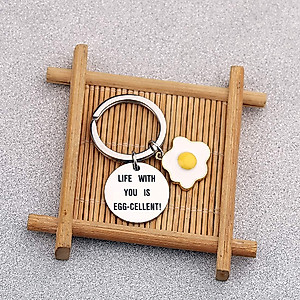 CHOORO Life With You Is Eggcellent Egg Pun Gifts Egg Charm Keyring Funny Birthday Gift Friendship Gift (Egg-cellent keychain)