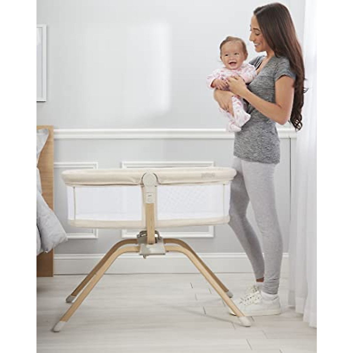 Primo Little Cloud Gliding Bassinet, Portable Folding Bassinet with Travel Bag and Removable Canopy