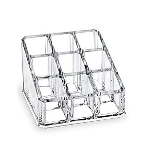 MOSIKER Lipstick Lip Gloss Organizer,Small Clear Acrylic Compact Essential Oil Rollerball Perfume Holder with 9 Slots
