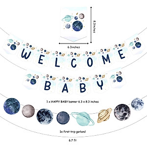 Fangleland Outer Space Baby Shower Banner Garland for Boy, Universe Welcome Baby Banner Decor for Galaxy Planet Themed Party Supplies