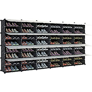 KOUSI 6 x 8-Tier Shoe Rack Shoe Tower Storage Cabinet Shoe Organizer Storage Organizer Modular Shoe Cabinet with Doors, Black