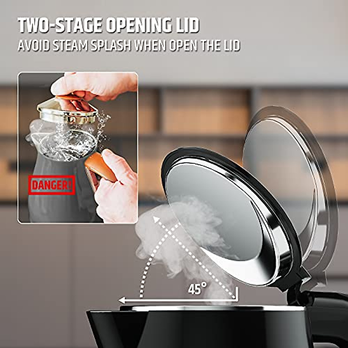 Razorri Electric Kettle 1-Click Control LED Digital Display, 1.7 Liter BPA-Free, Stainless Steel Double Insulated Wall, Boil Dry Protection, Keeps Warm for Tea Coffee, Cool to Touch, Cordless, Black