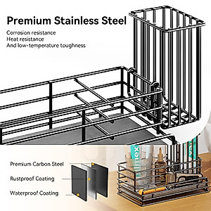 Yofidra Kitchen Sink Caddy: Sink Sponge with Instant Drying Stone, Metal Stainless Steel Dish Sponge Holder Basket for Sponges, Scrubbers, Soap, 9.5" X 5.5" X 5.7" Sink Box Organizer