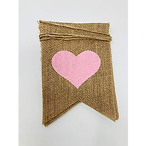 Shimmer Anna Shine Sweet Baby Girl Burlap Banner for Baby Shower Decorations and Gender Reveal Party (Light Pink Hearts)