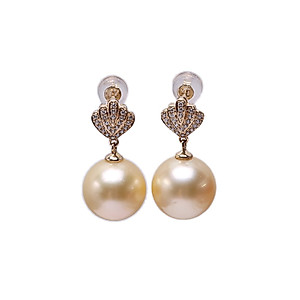 JYX Pearl Classic 14K Gold Earrings AAA Quality Genuine 11mm Round Golden South Sea Cultured Pearl Drop Earrings for Women