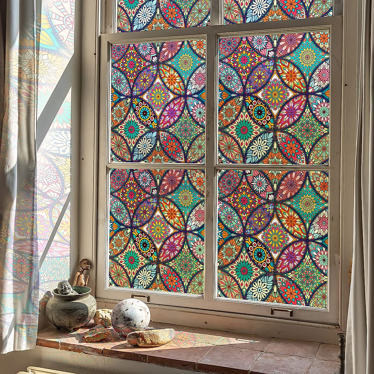 Stained Glass Window Film Privacy Decorative Tinting Film for Home Frosted Bathroom Window Coverings Static Cling Non-Adhesive
