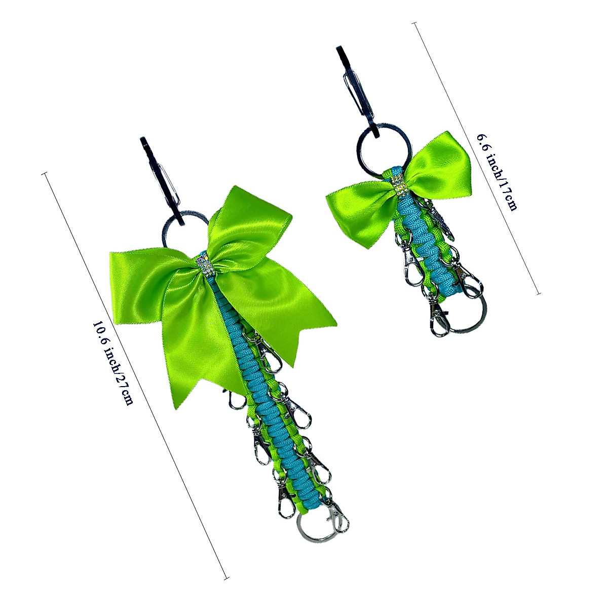 Cheer Bow Holder, 2 Pack Cheer Bow Keychains, Cheer Stuff Cheerleading Accessories, Paracord for Girls, Cheer Bow Holder for Backpack - Green Bow